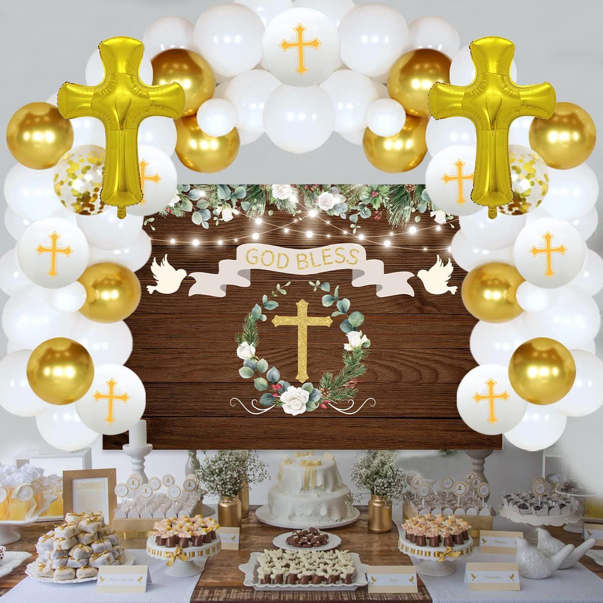 Amazon.com: 69 Pcs First Communion Decorations Rustic Wood Grain God ...