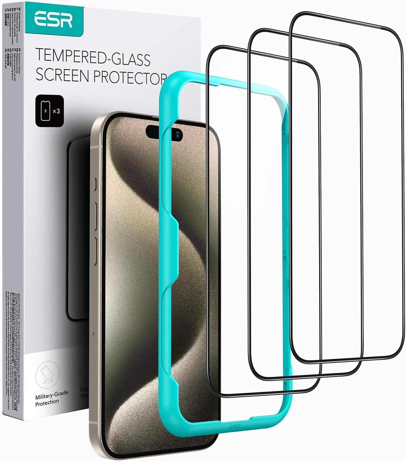 ESR 3 Pack For iPhone 15 Pro Tempered Glass Full Screen Protector, 2.5D ...