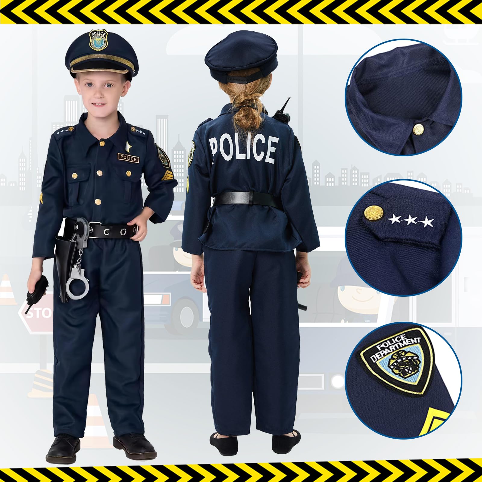 Amtum Police Costume Kids Policeman Uniform Kids Police Officer Costume ...