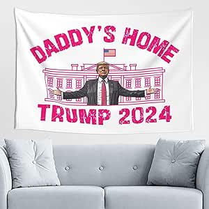 Amazon.com: Trump 2024 Daddys Home Funny Girls for Trump Pink Tapestry 60x40 Flag for Room ...