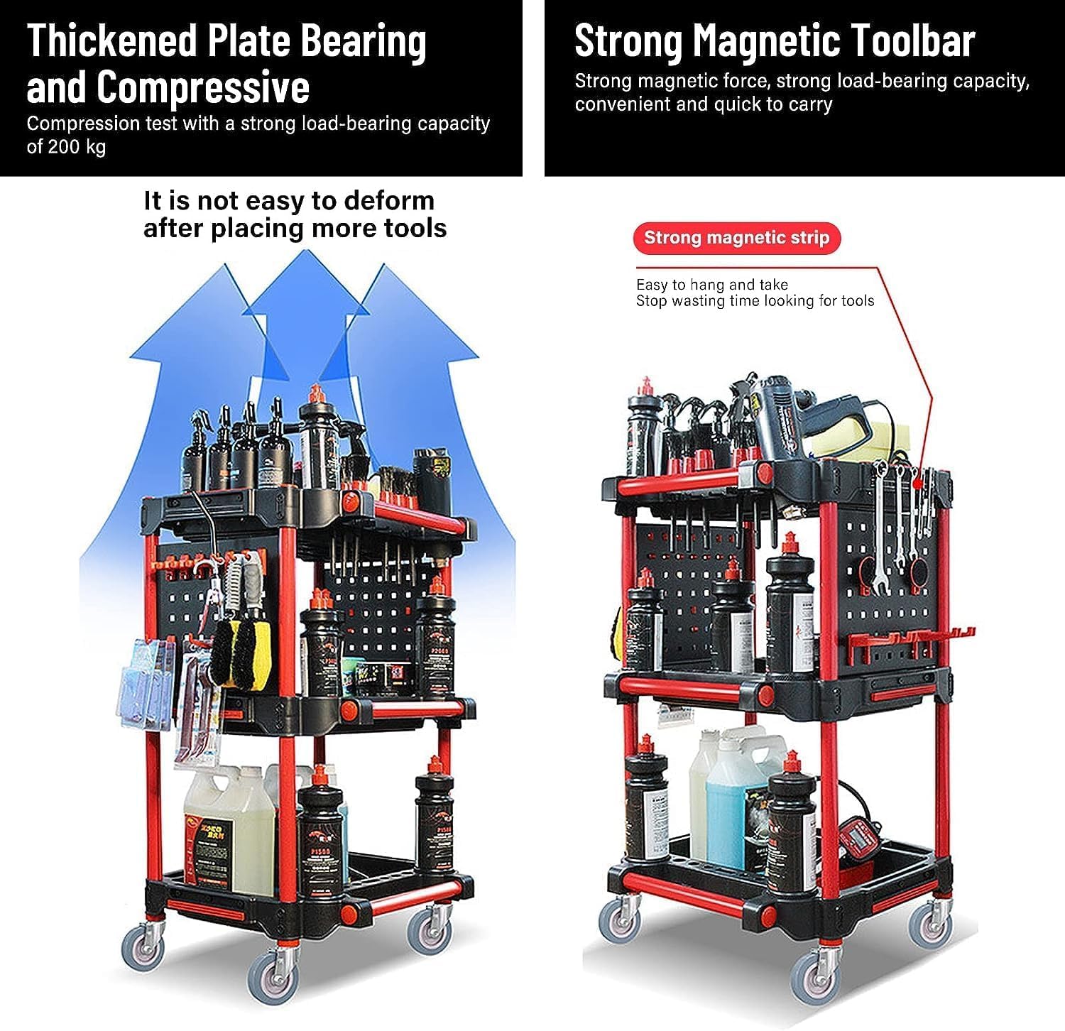 Snapklik.com : Qulable 3-Tier Detailing Tool Cart Rolling Utility Cart ...