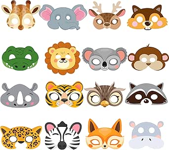 Amazon.com: Jungle Animal Masks, 16 Pcs Animal Party Masks Set - Safari ...