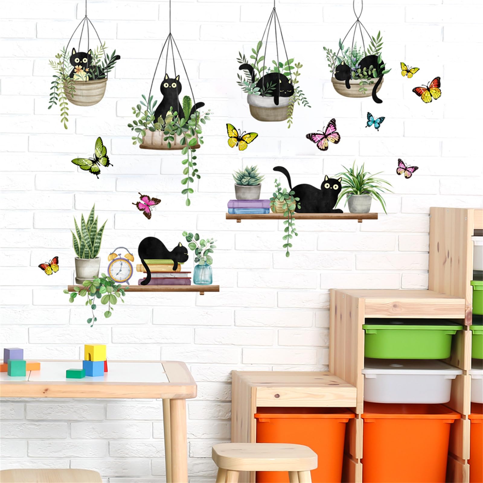 Amazon.co.jp: Condessacity ウォールステッカー 黒猫 かわいい 猫 ウォールシール おしゃれ 植物 鉢植え 猫すてっかー 蝶 壁 剥がせる 室内用 ウォールすてっかー ...
