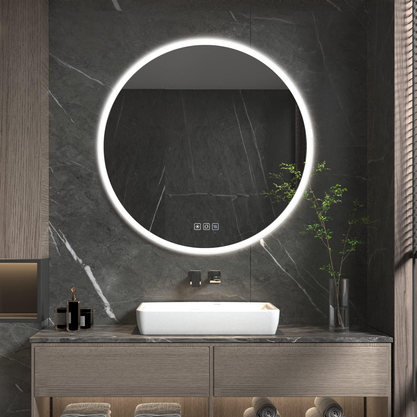 AI-LIGHTING 600mm Round Bathroom LED Mirror Illuminated Backlit ...