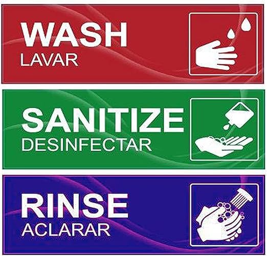Wash Rinse Sanitize Sink Labels - Ideal Handwashing Signs for 3 ...