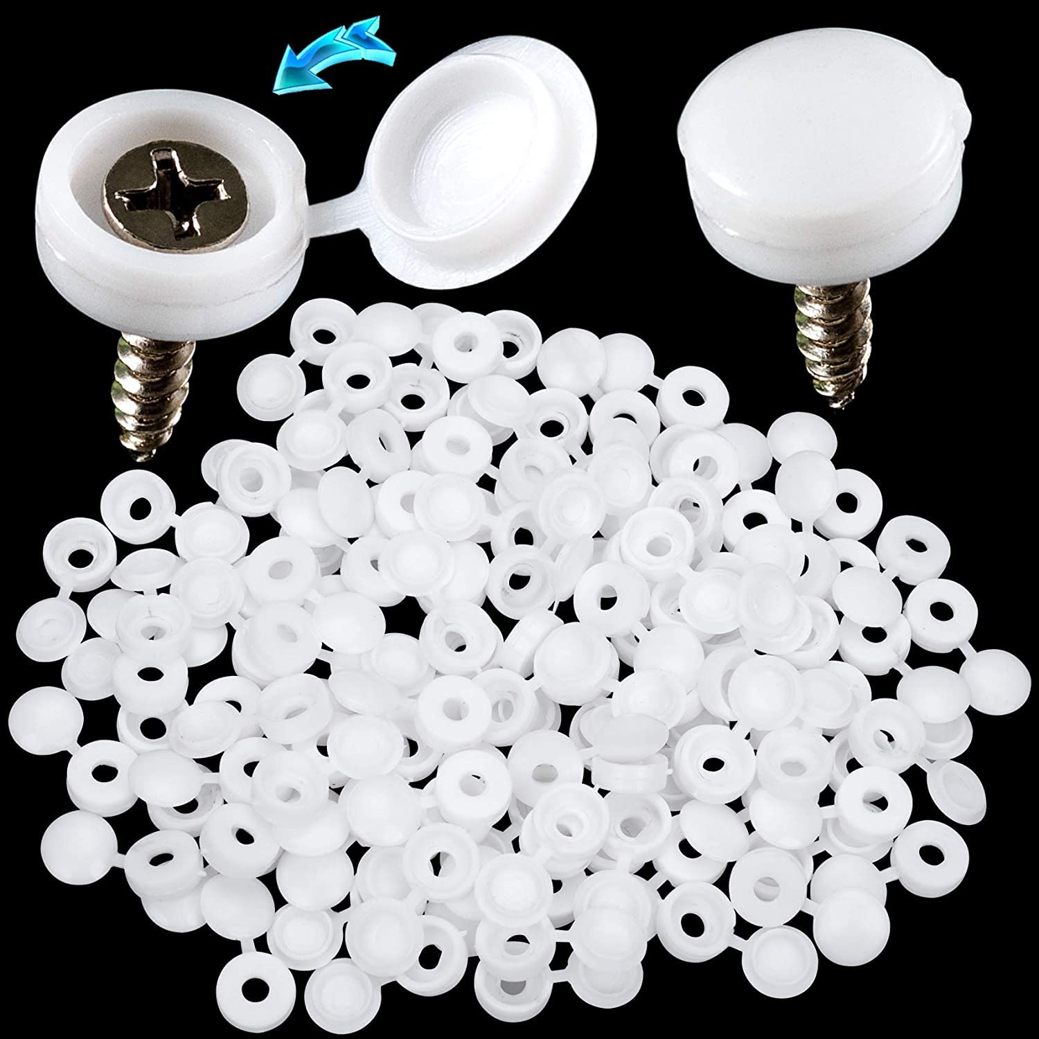 Persberg 120 PCS Screw Caps, Plastic Hinged Screw Cover Caps White ...