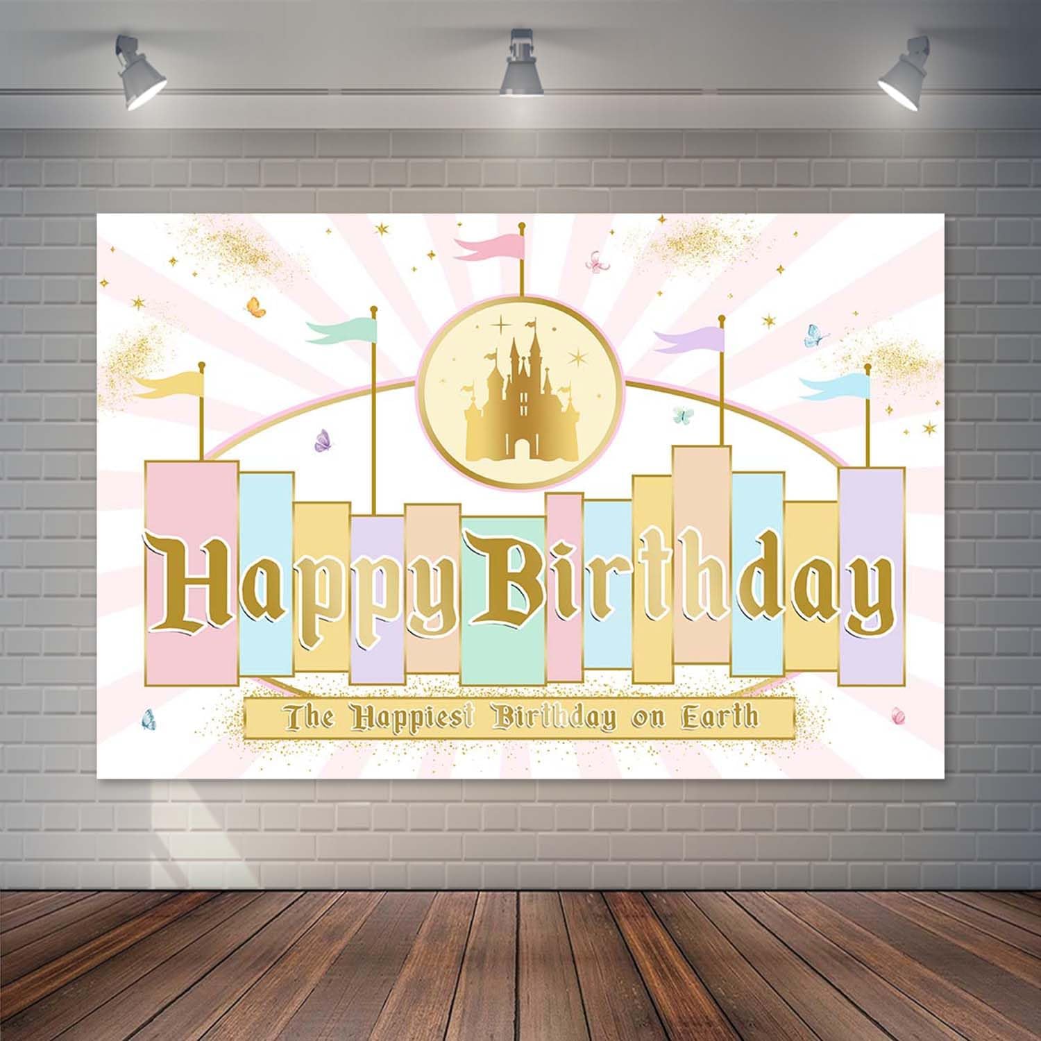 Amazon.com : Joliaco Princess Castle Birthday Backdrop Pastel Rainbow ...