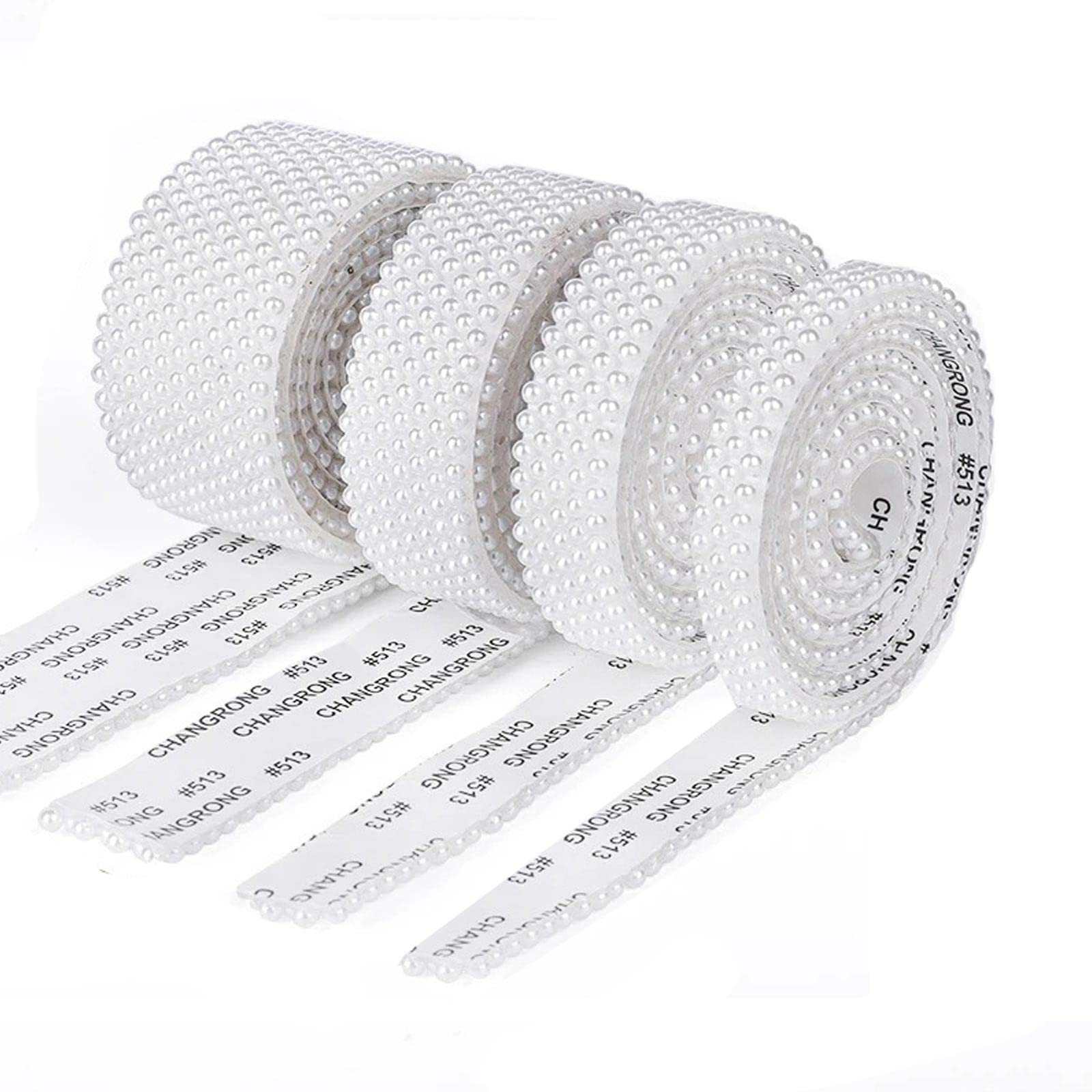 Amazon.com: 4 Rolls White Pearl Ribbon Glitter Rhinestones Trims Strap ...