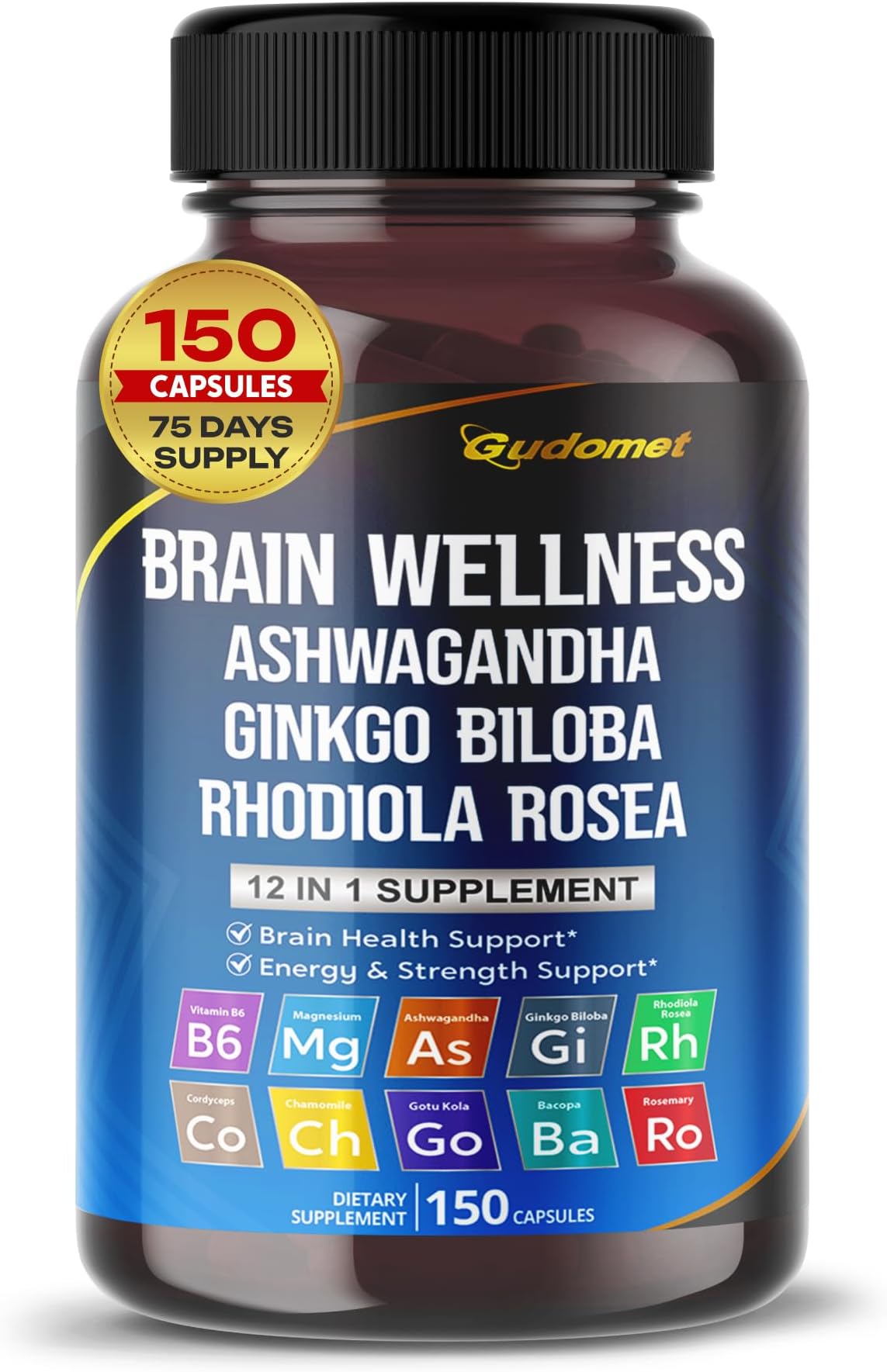 Amazon.com: GUDOMET BRAIN WELLNESS Ginkgo Biloba Rhodiola Cordyceps ...