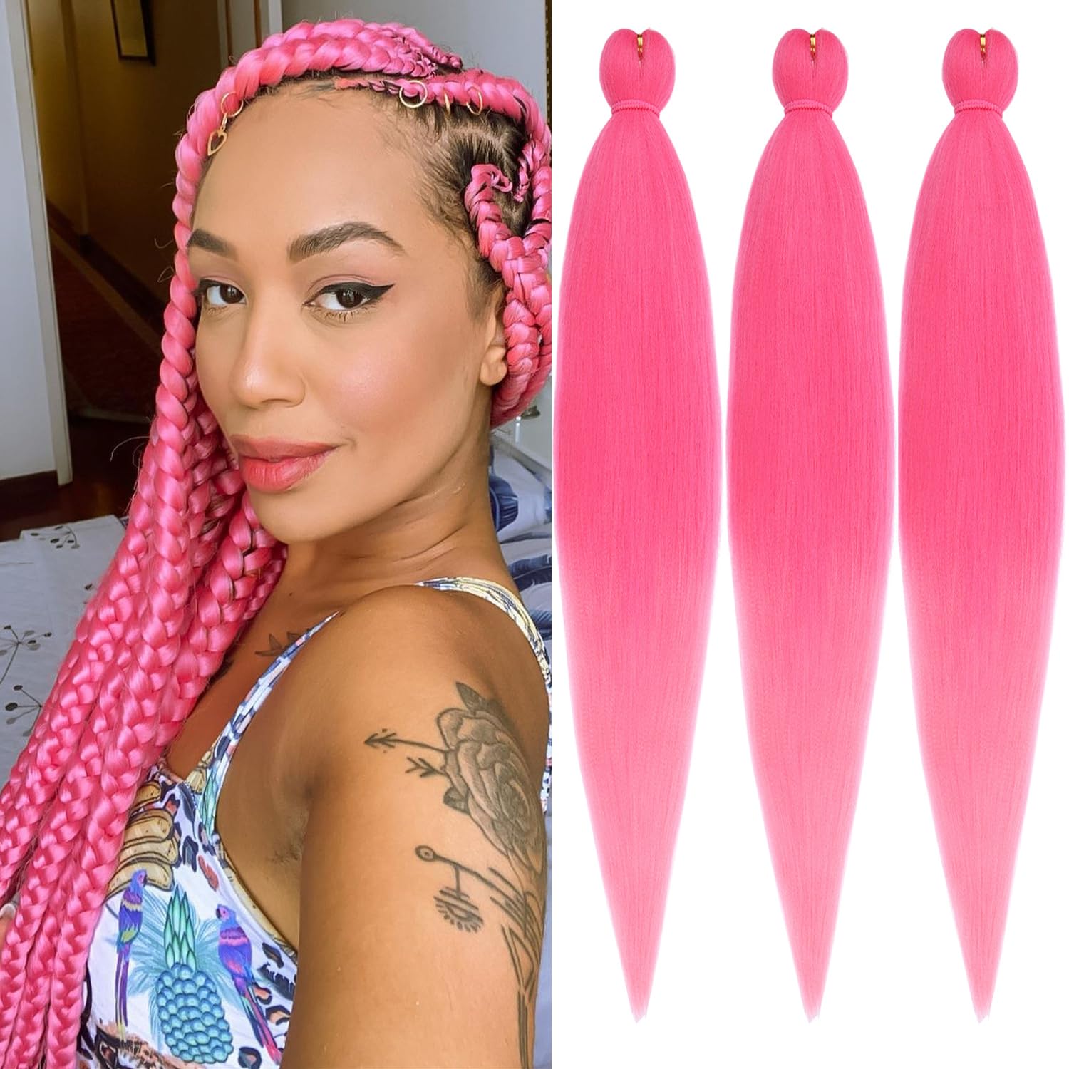 Snapklik.com : Leeven 26 Inch Pink Braiding Hair Pre Stretched ...