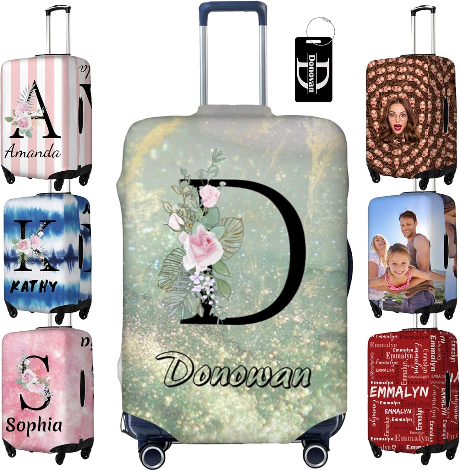 Amazon.com | YoLLiEE Custom Luggage Cover with Photo Text Personalized ...
