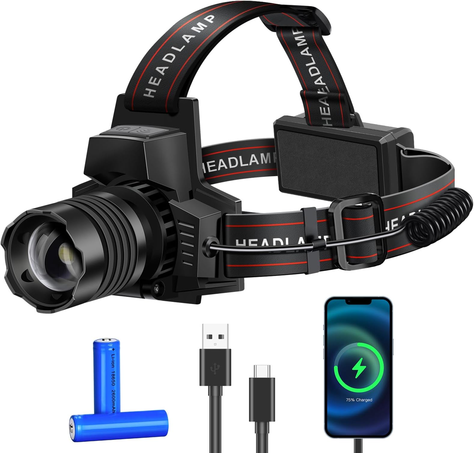 Spardar 10,000 Lumen Rechargeable Headlamp, LED Headlamp with 7 Modes ...
