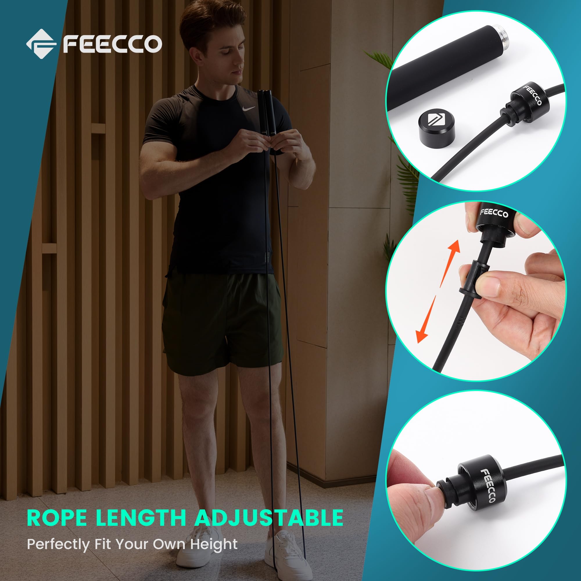 FEECCO 1/2 lb Weighted Jump Rope for Boxing, Cardio, Crossfit Workout ...