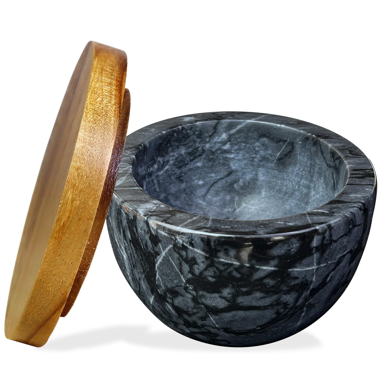 Wooden Lid Spice Container Marczero 10oz Marble Salt Box With Wooden ...