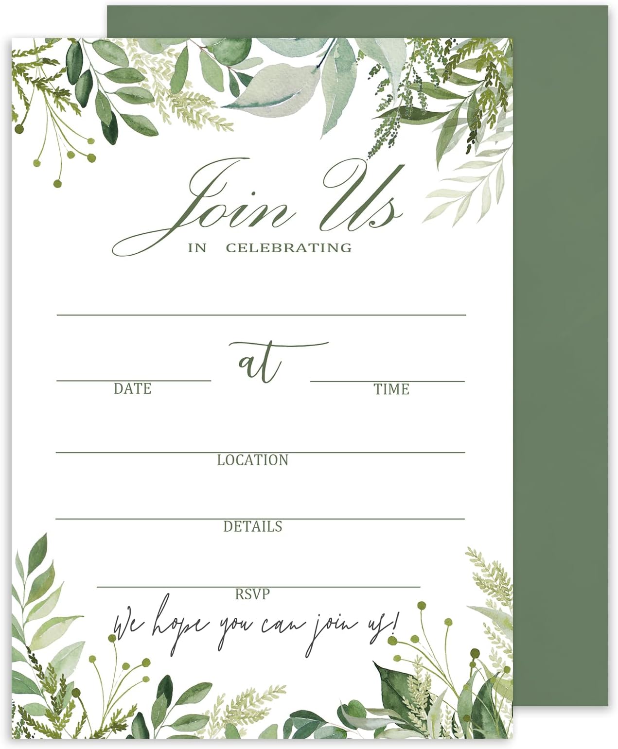 Amazon.com : Whaline 25 Sets Greenery Invitations with Envelopes ...
