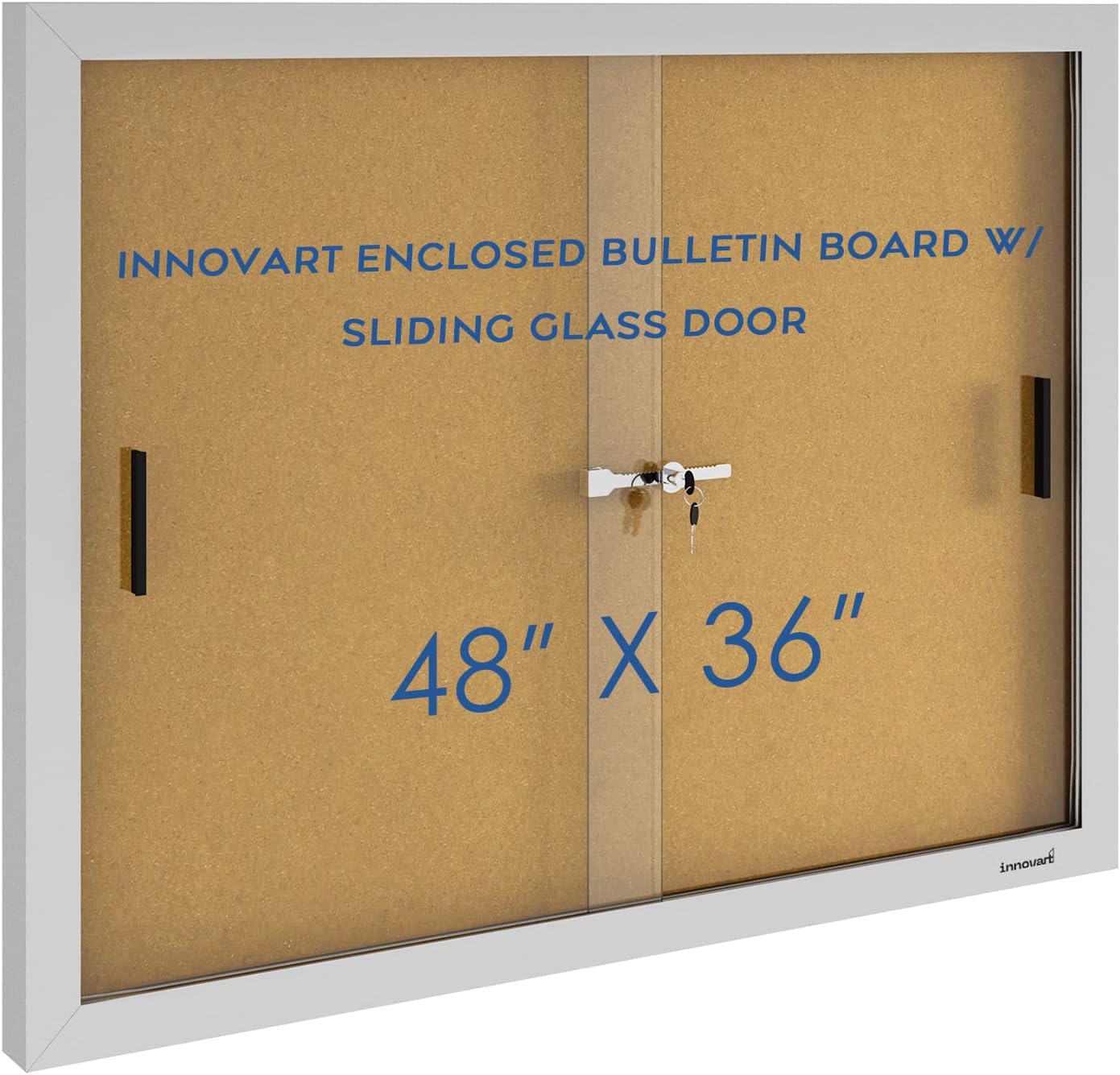 Amazon.com : INNOVART Enclosed Bulletin Board 48” x 36”, Lockable Cork Noticeboard with Silver ...