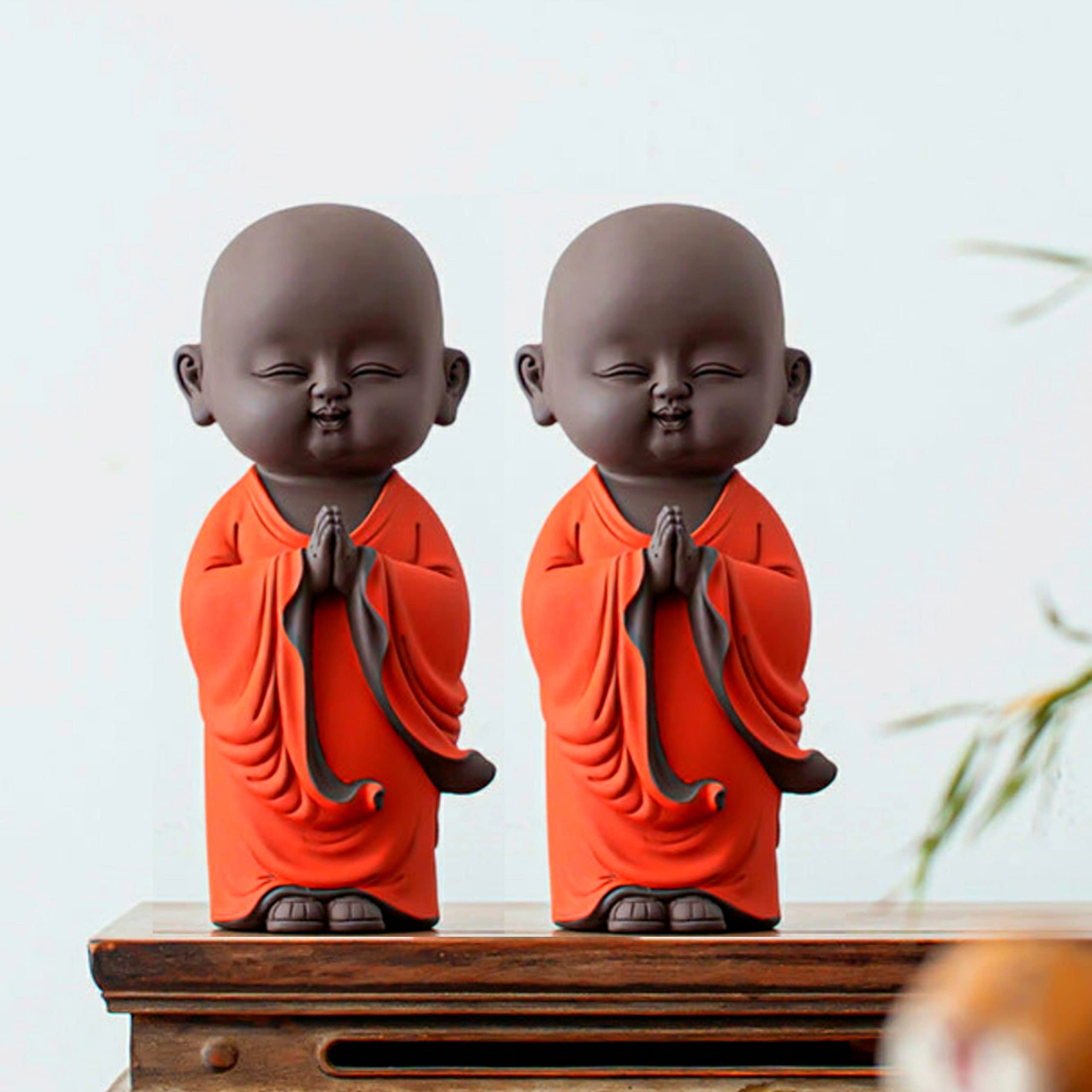 Buy Blessing BUDDHA Set of 2 Namaste Laughing Monk Statue for Home ...