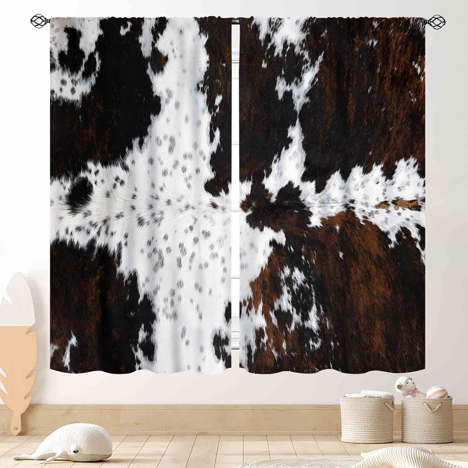 Amazon.com: Cow Print Curtains, Rustic Brown Cowhide Cow Printed ...