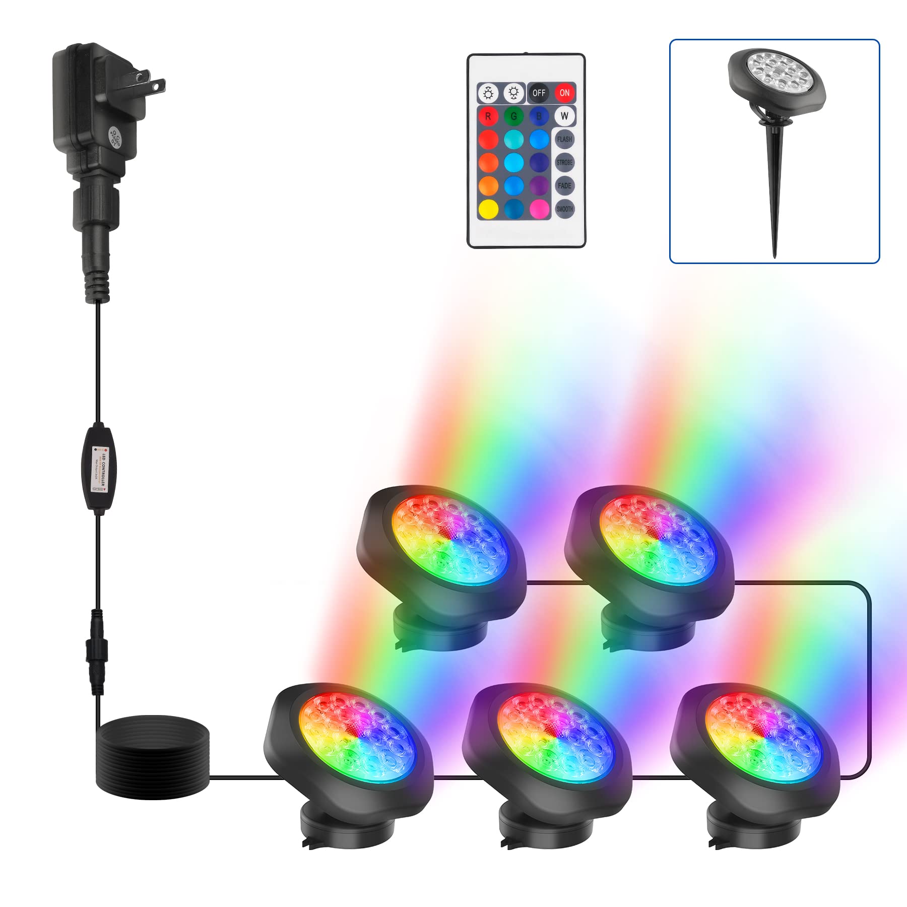 Amazon.com: CREPOW RGBW Pond Lights, 18 LED Super Bright Underwater ...