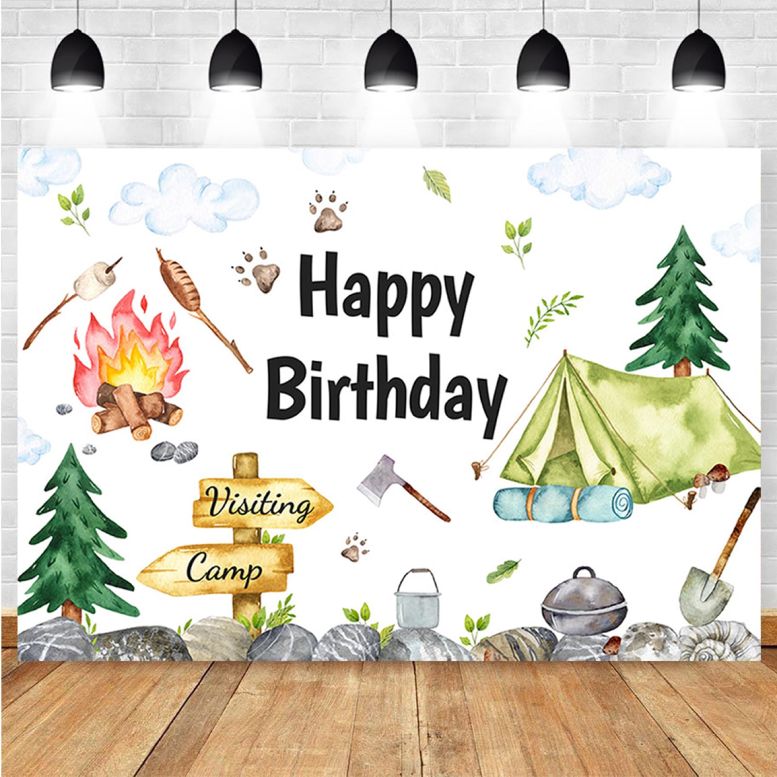Amazon.com : Visiting Camp Boy Birthday Party Backdrop Tent Campfire ...
