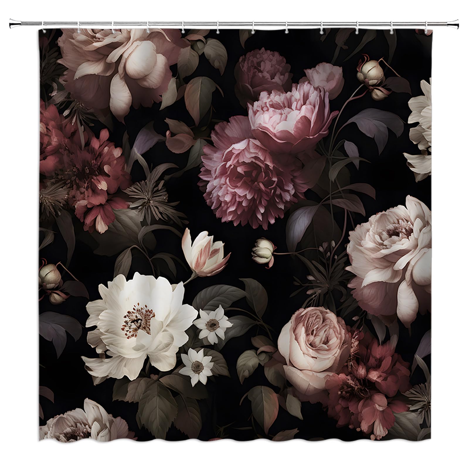 Amazon.com: EDOMGNIH Black Floral Shower Curtain Retro Flower Blossom ...