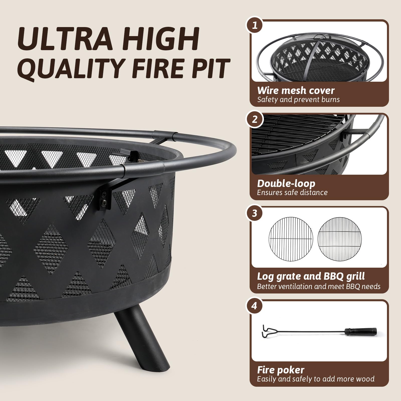 Snapklik.com : 36 Inch Fire Pit, Outdoor Fire Pit, Wood Burning Firepit ...