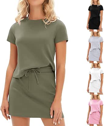 Amazon.com: 2 Piece Sets for Women Short Skirt Sets Sleeveless Tunic ...