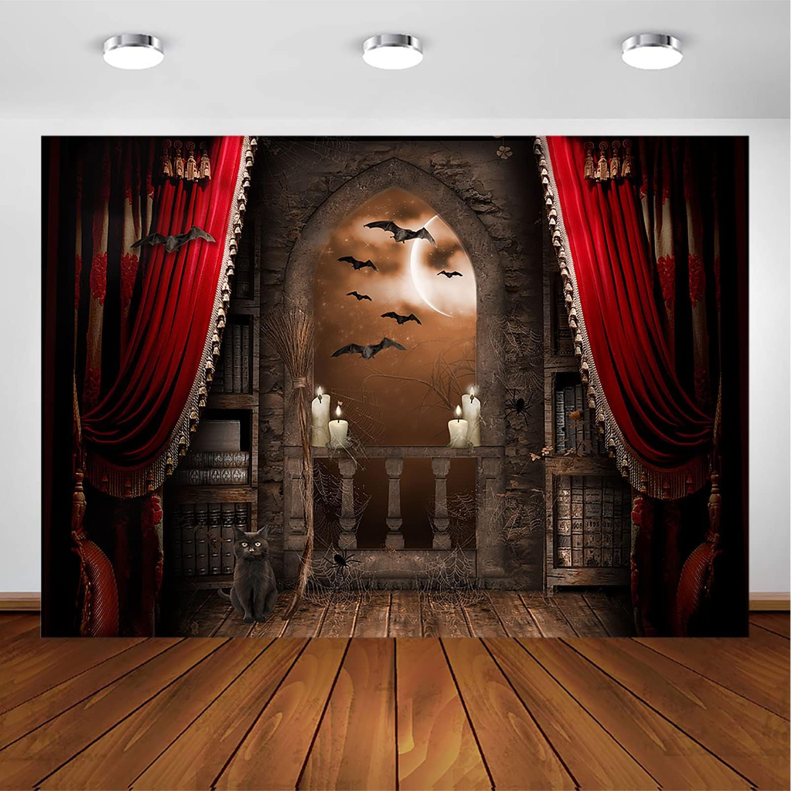 Amazon.com : Ancient Library with Red Curtain Background 7x5ft ...