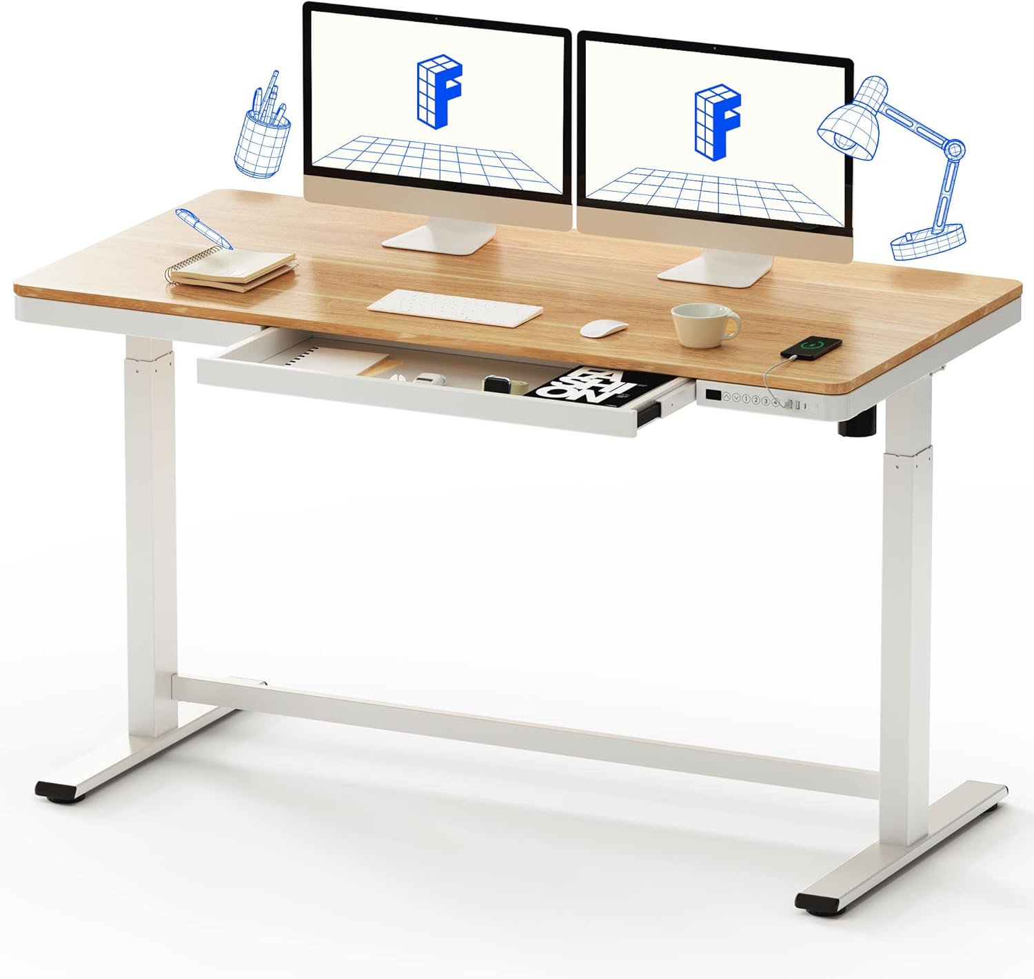 FLEXISPOT 55" Electric Standing Desk with Drawers, Quick Assembly Home ...