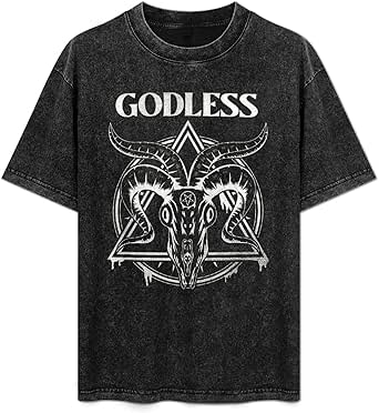 Godless Baphomet Satanic Goat Pentagram Alternative Goth Summer Casual ...