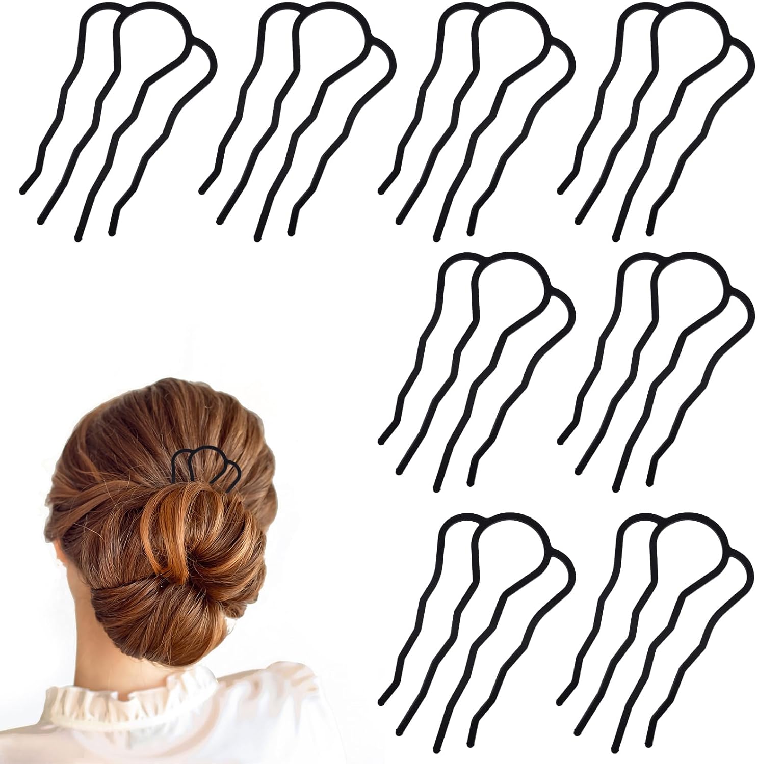 8pcs Metal U Shaped Hair Pins, U Shaped Hair Sticks for Buns 4 Prong ...