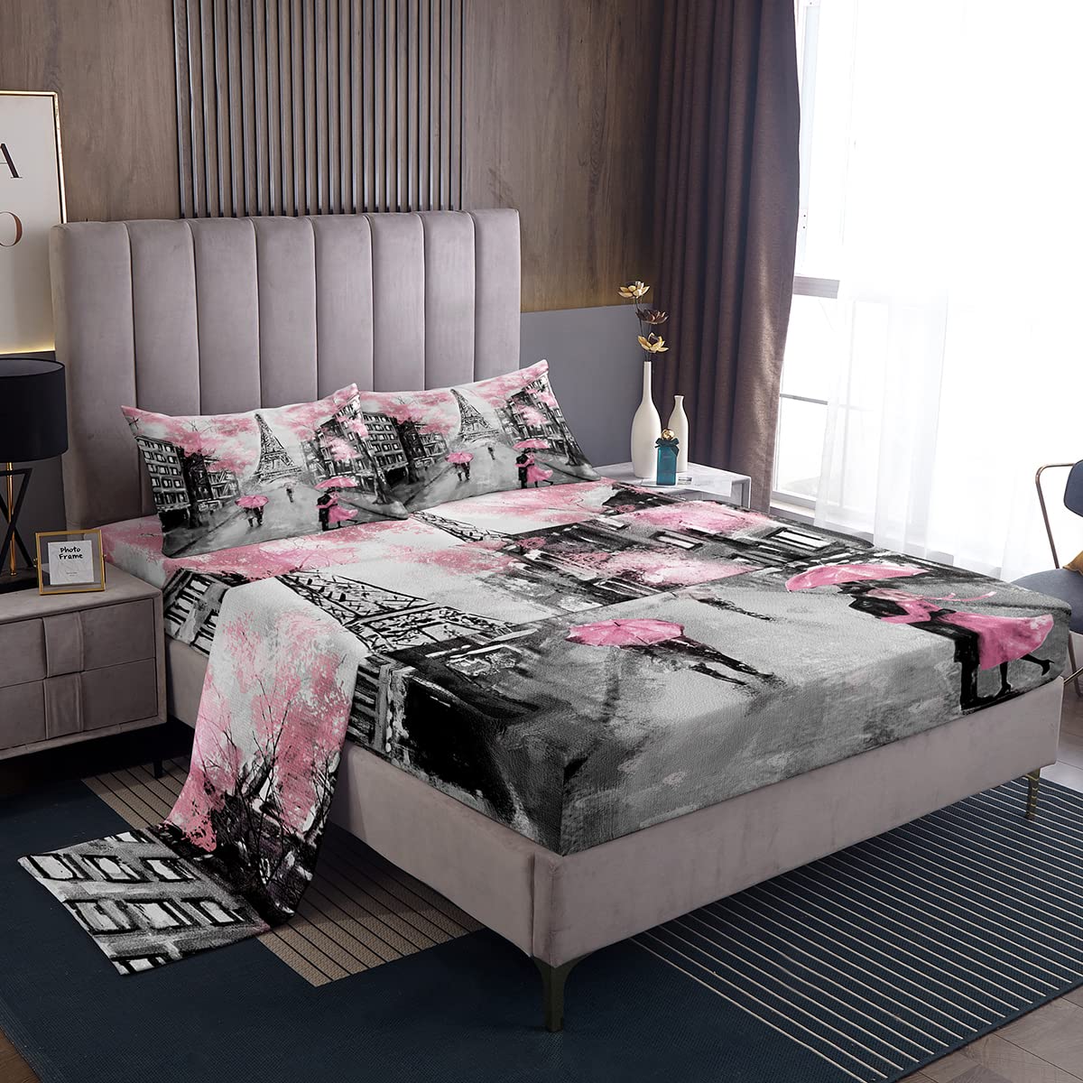 Amazon.com: Paris Decor Bed Sheets French Eiffel Tower 4 Piece Bedding ...