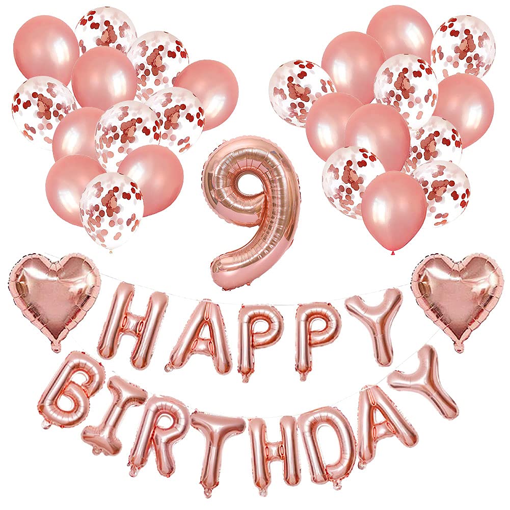 Buy 9th Birthday Party Decorations, Rose Gold Happy Birthday Balloons ...