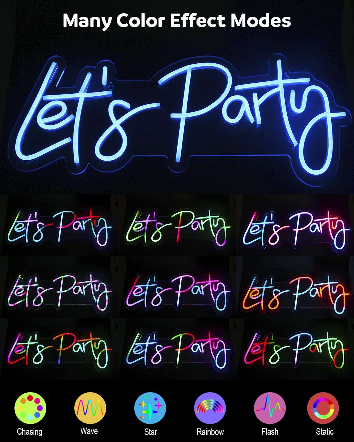 Aclorol RGB Lets Party Neon Sign for Wall Decor Large Led Neon Light Up ...