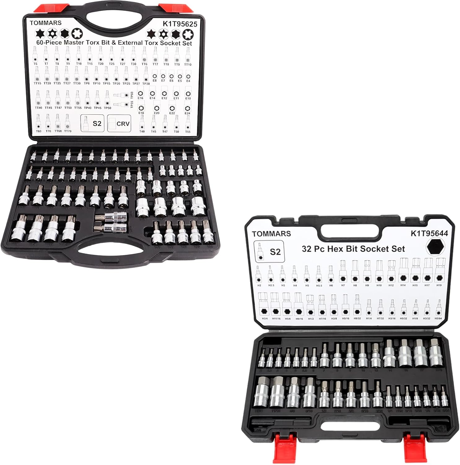 TOMMARS 32-PC Master Hex Bit Socket Set H5/64 - H3/4 & H2 - H19 & 60-Pc ...