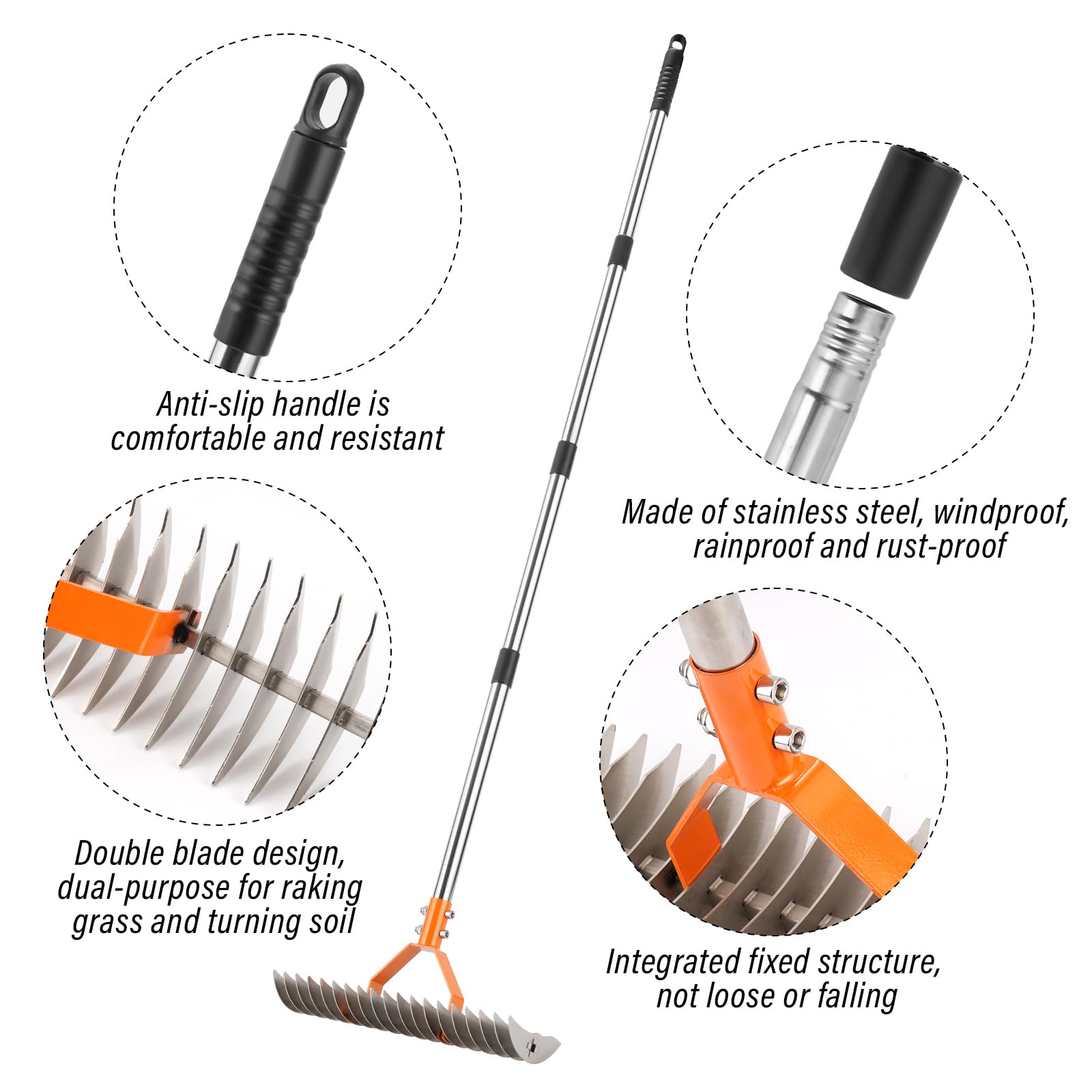 Snapklik.com : DigiGlow 62" Adjustable Thatch Rake - 19-Tine Lawn ...
