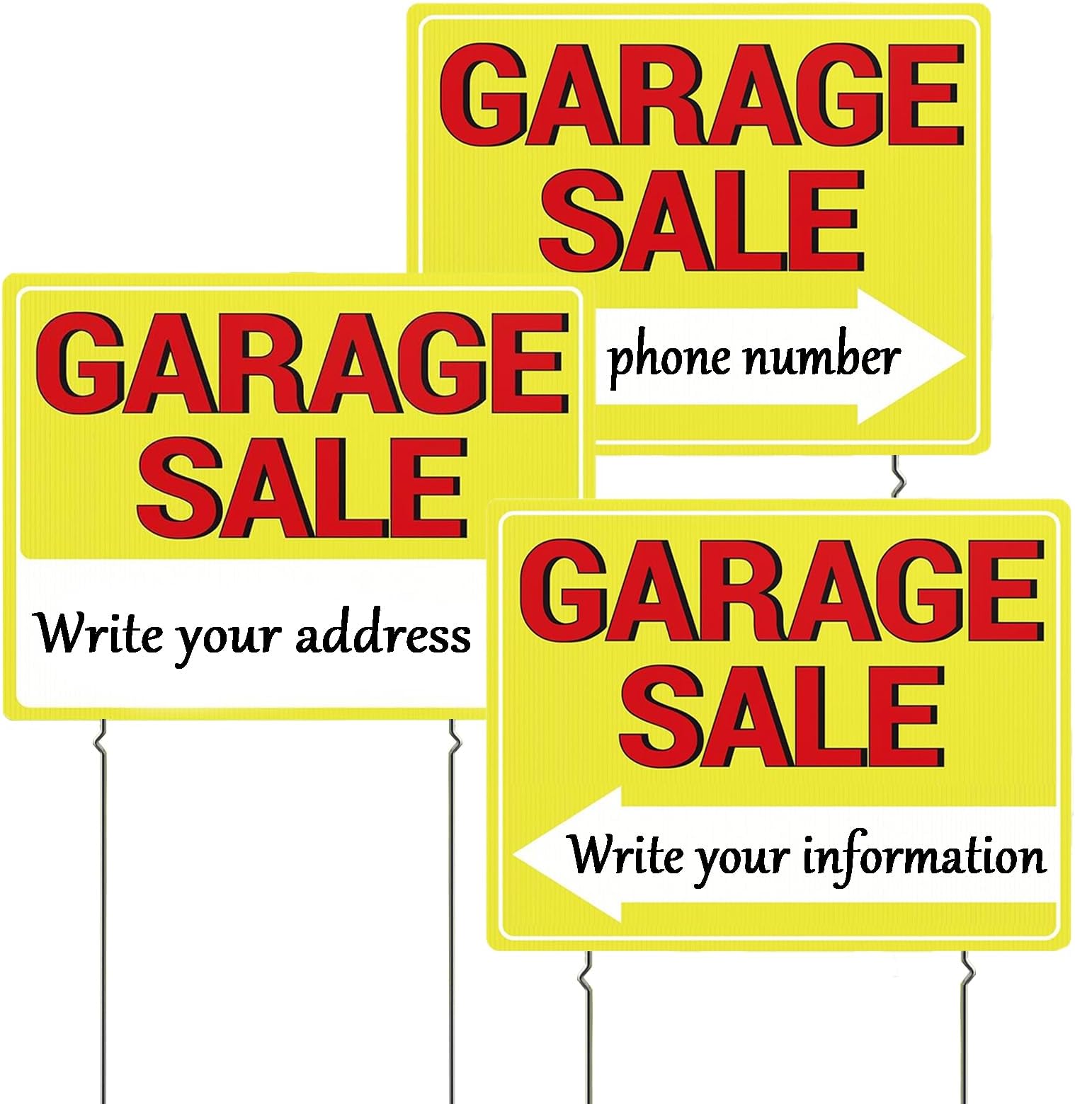 Amazon.com: 3PCS Garage Sale Sign,17"x13"Double-Sided with Metal Stakes ...