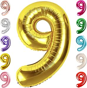 Amazon.com: 40 Inch Gold Numbers 9 Balloon, Balloons Decorations for 9 ...