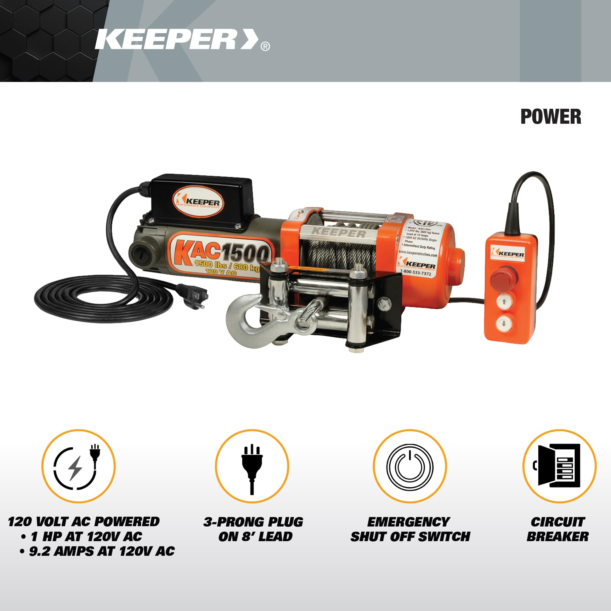 Snapklik.com : KEEPER Electric Winch 110/120V AC