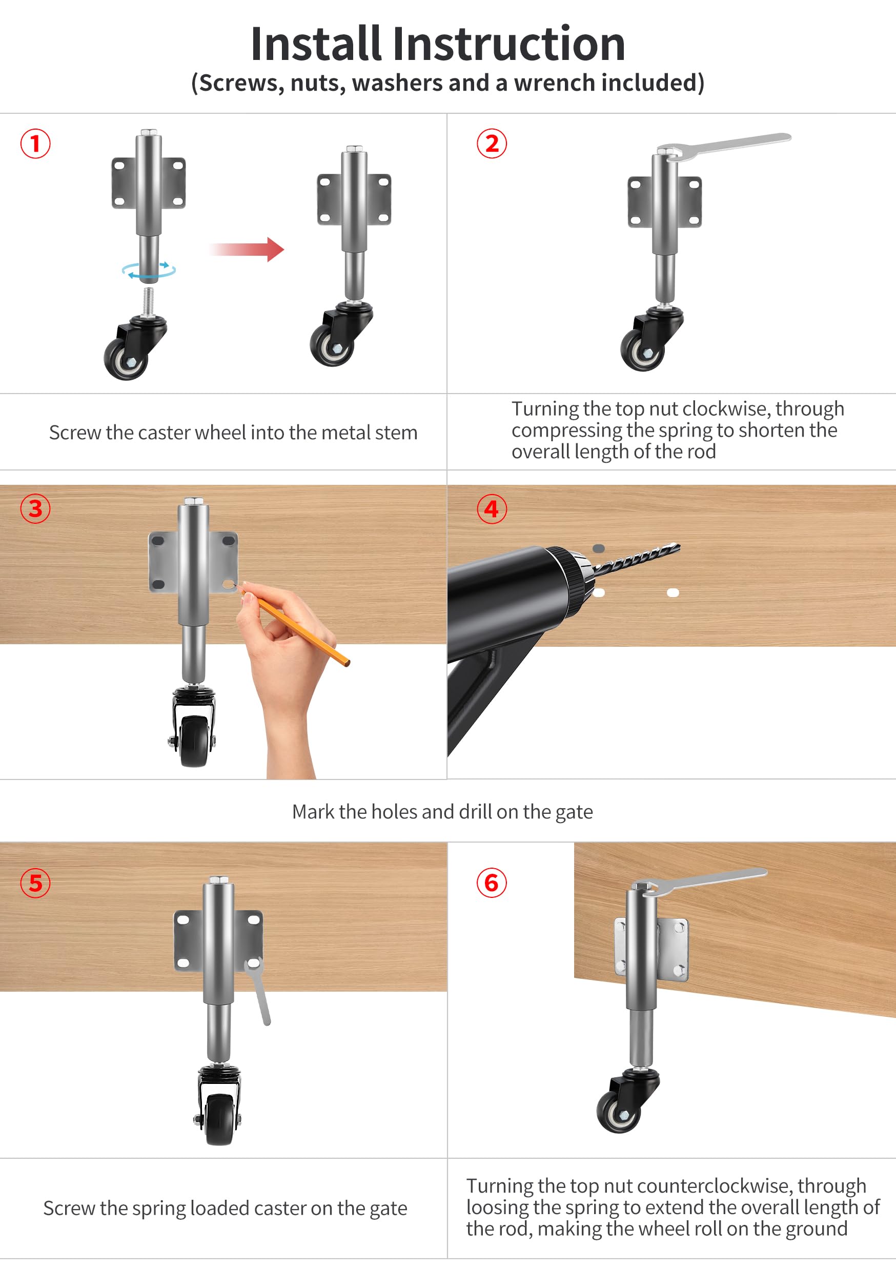 Snapklik.com : 2" Spring Loaded Gate Caster, Retractable 2-1/2" Swivel ...