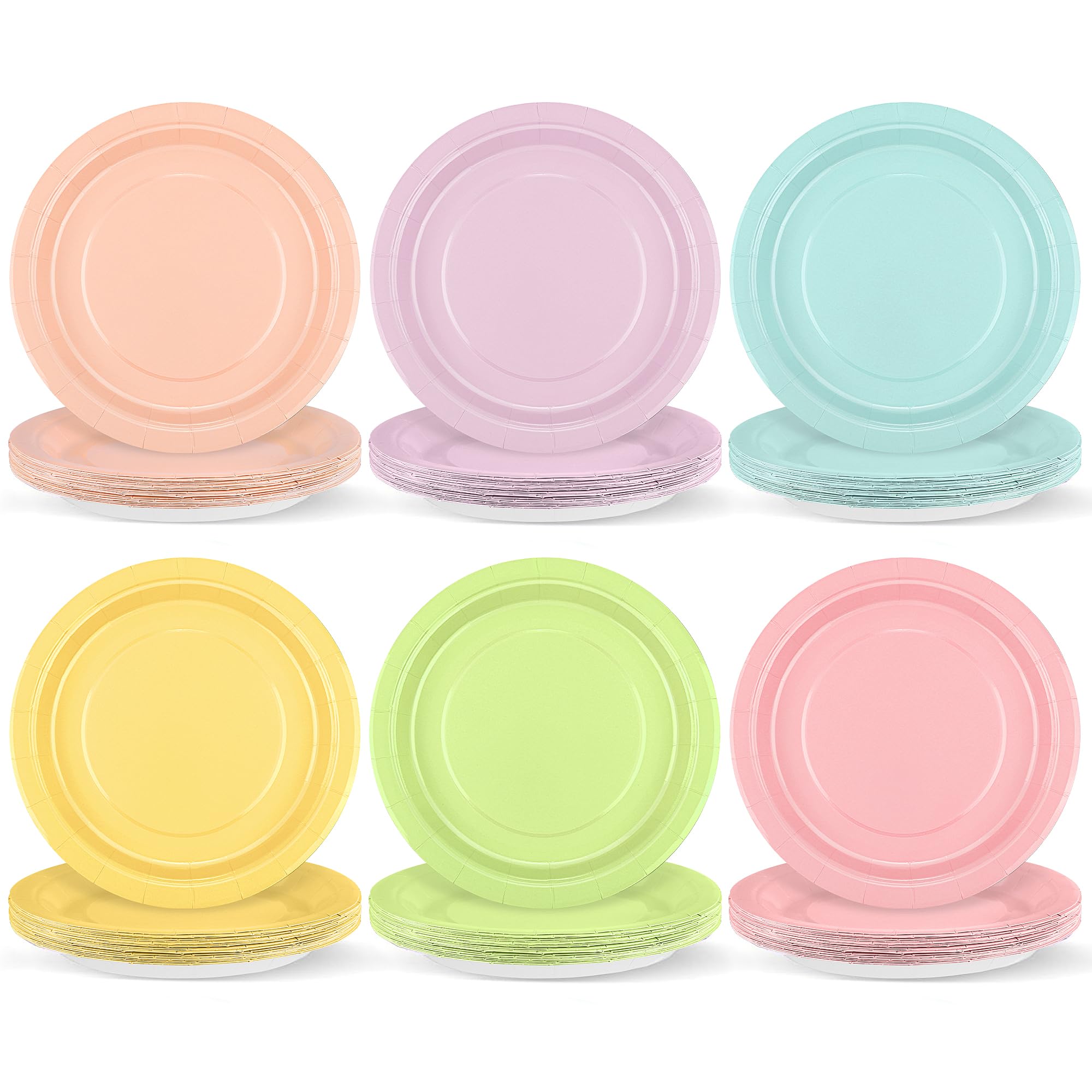Amazon.com: Kochorie 72 Pieces Pastel Rainbow Paper Plates 7 Inch Bulk ...