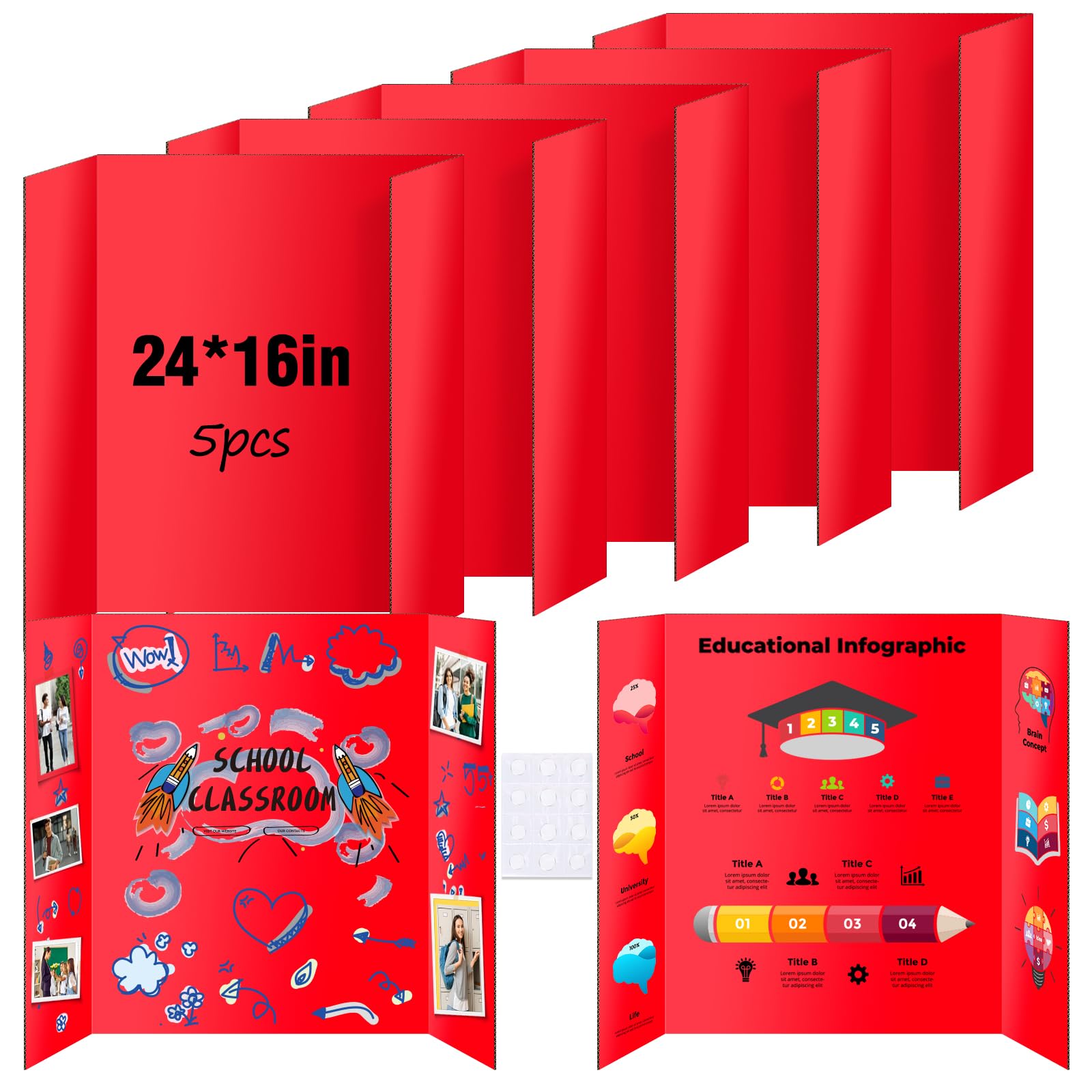 Amazon.com: 5 Pack Trifold Poster Board, IKAYAS 24" X 16" Double Sided ...