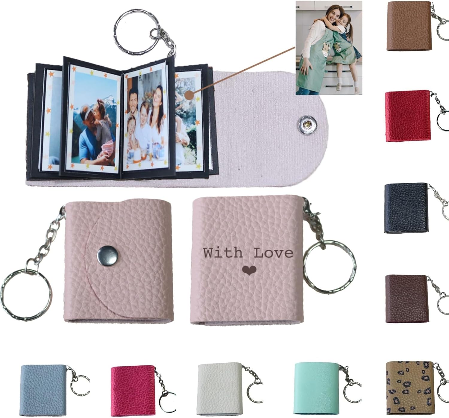 Personalized Mini Photo Keychain, Small Custom Leather Memory Photo ...