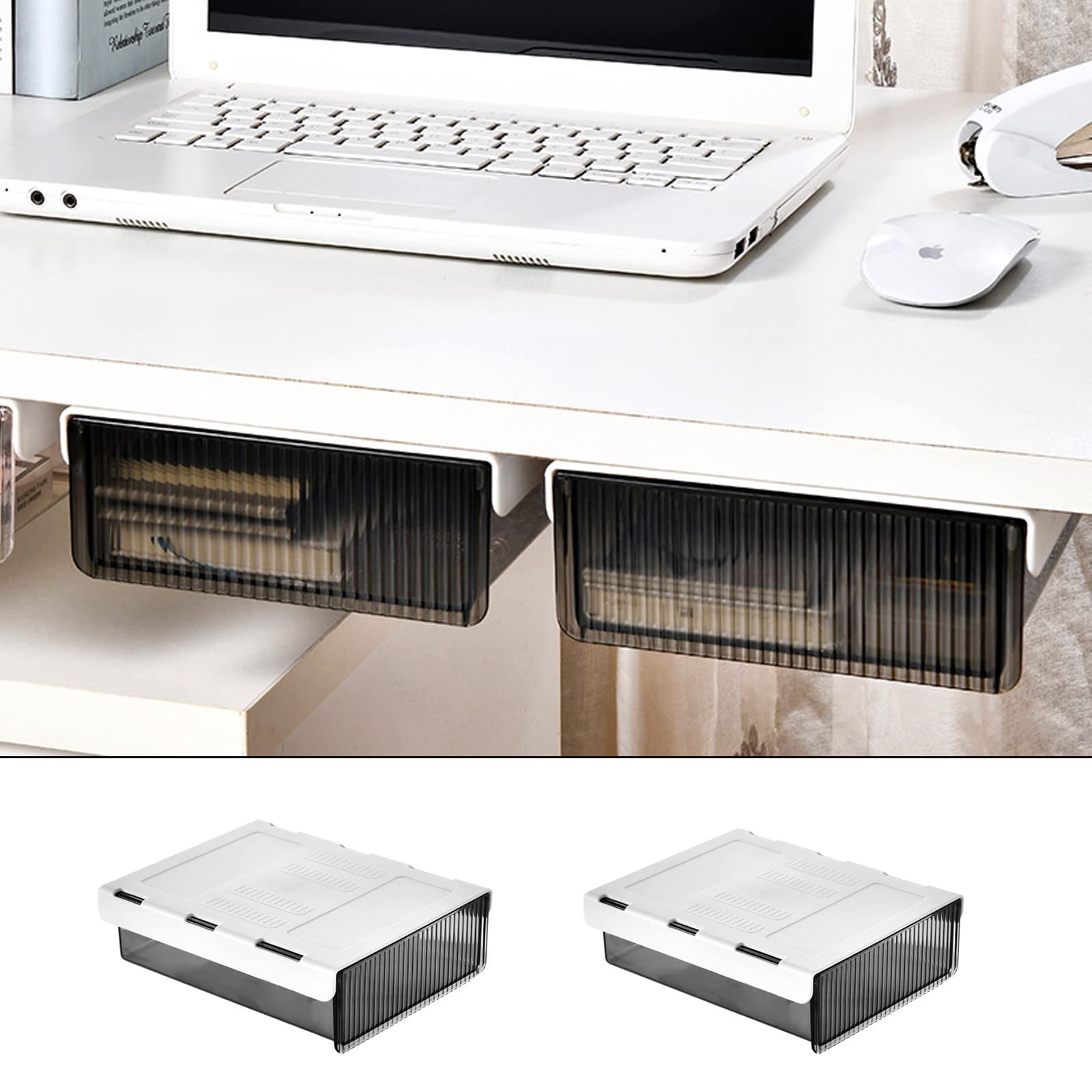 2 Sets Under Desk Drawer,Attachable Under Desk Storage,Hidden Self ...