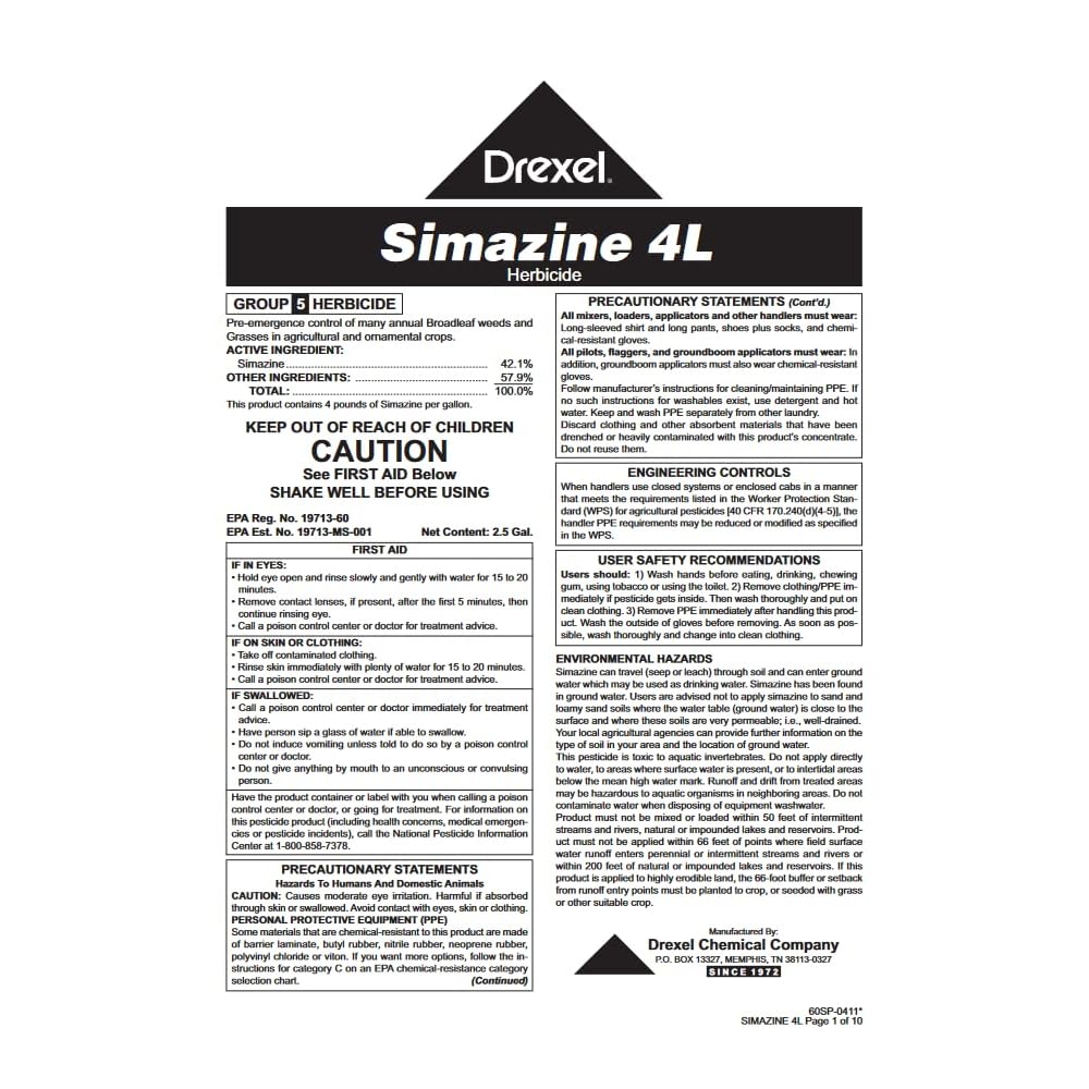 Buy Simazine 4L (2.5 Gallons) by Drexel - Pre-Emergent Herbicide for ...