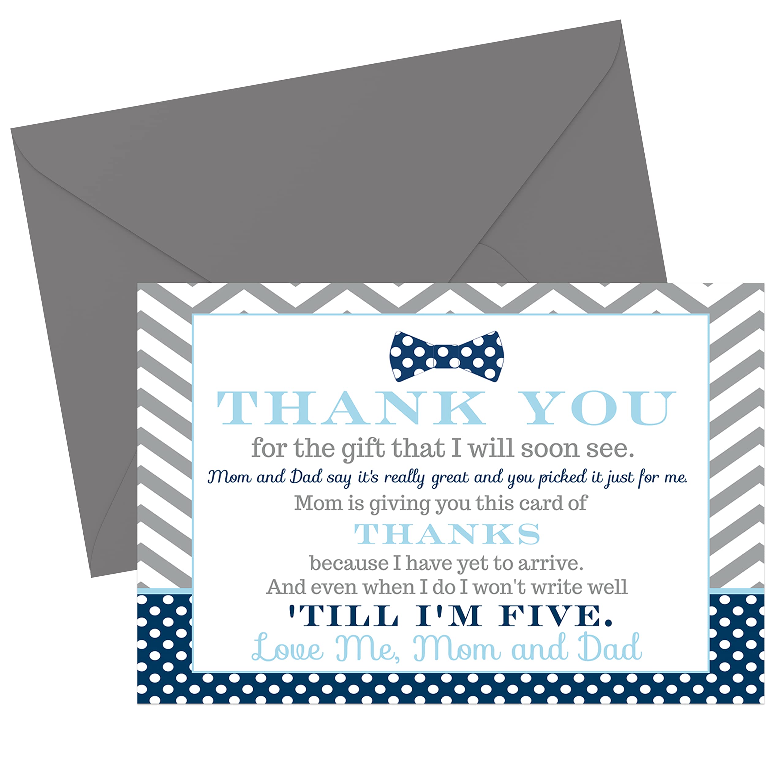 Amazon.com: Bow Tie Baby Shower Thank You Cards with Envelopes Pack of 15 Prewritten Notecard Message from Newborn Boy Navy and Grey A6 Flat Stationery Set Printed (4x6) Paper Clever Party : amazon-com-bow-tie-baby-shower-thank-you-cards-with-envelopes-pack-of-15-prewritten-notecard-message-from-newborn-boy-navy-and-grey-a6-flat-stationery-set-printed-4x6-paper-clever-party