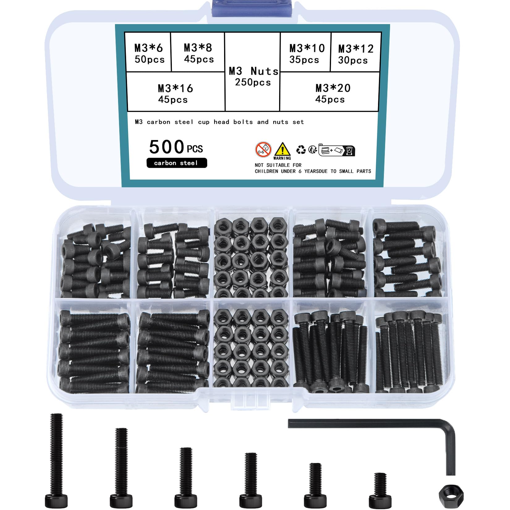 TOOINKCV 500pcs M3 Bolts and Nuts Assortment Set, Metric Screw ...