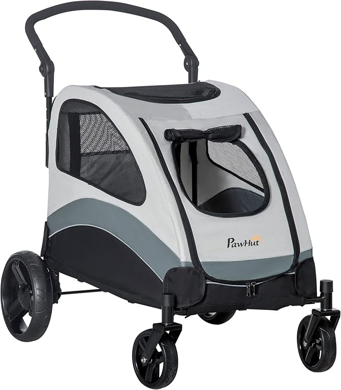 PawHut Pet Stroller for Medium Dogs Cat Pushchair Buggy Pram with 4 ...