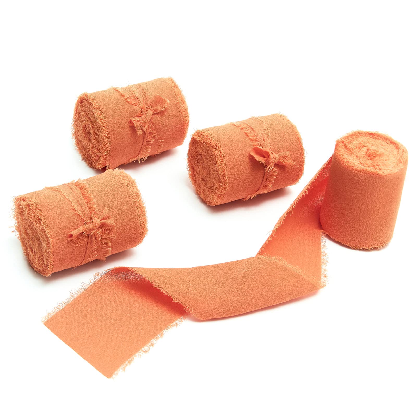 Amazon.com: 4 Rolls 2"W x 5Yd Orange Handmade Fringe Chiffon Silk ...
