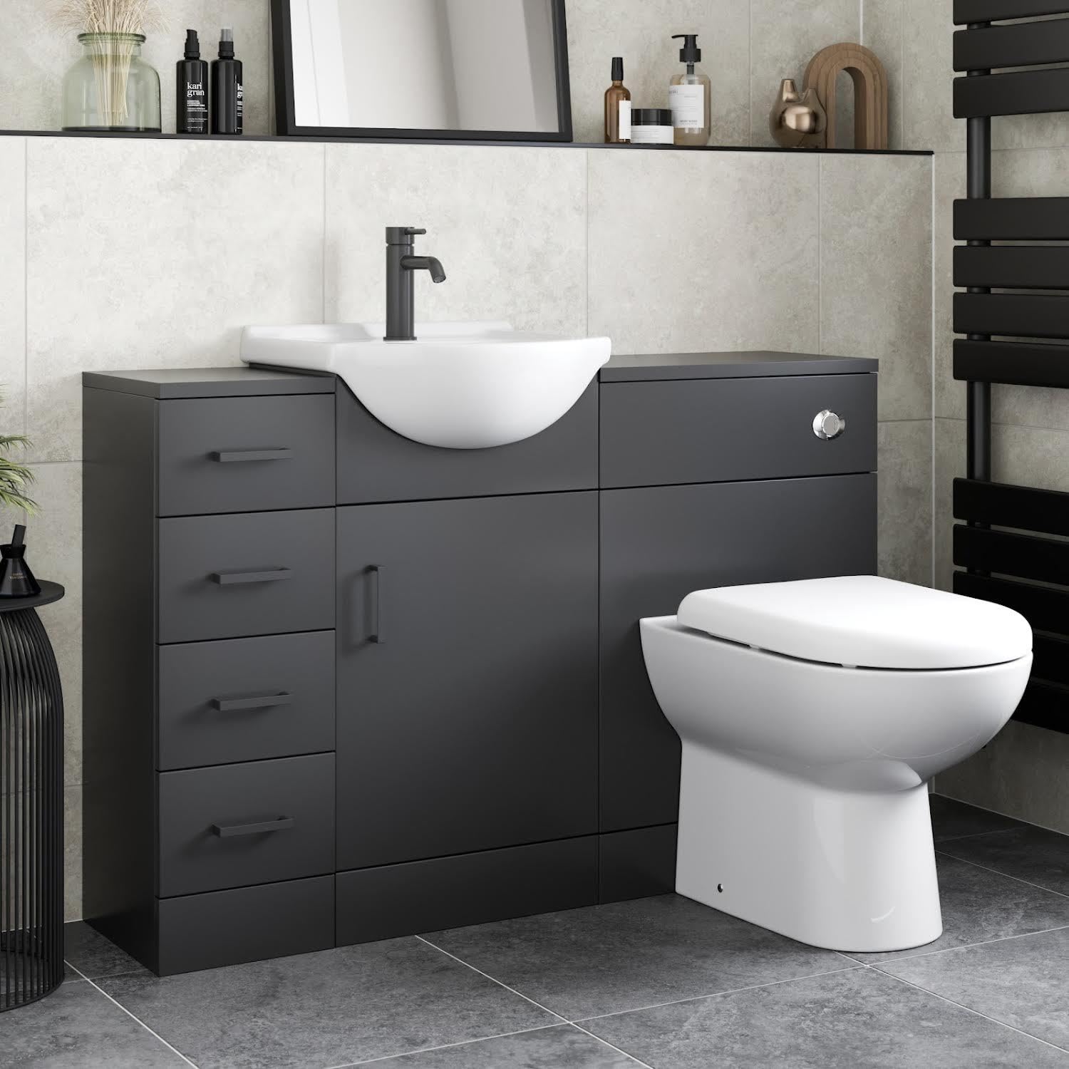 Affine® 1165mm Toilet Vanity Unit Reversible Combination Bathroom Suite ...